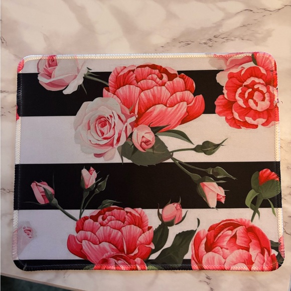 Other | Floral Stripe Mouse Pad Pink Roses On Black And White Stripes ...